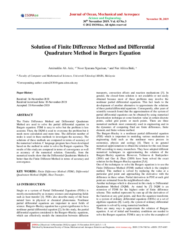 (PDF) Solution of Finite Difference Method and Differential Quadrature ...