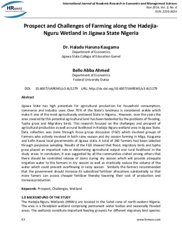 (PDF) Prospect and Challenges of Farming along the Hadejia-Nguru ...