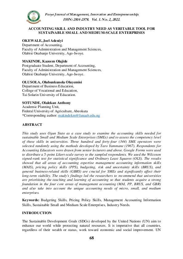 (PDF) ACCOUNTING SKILL AND INDUSTRY NEED AS VERITABLE TOOL FOR SUSTAINABLE SMALL AND MEDIUM ...