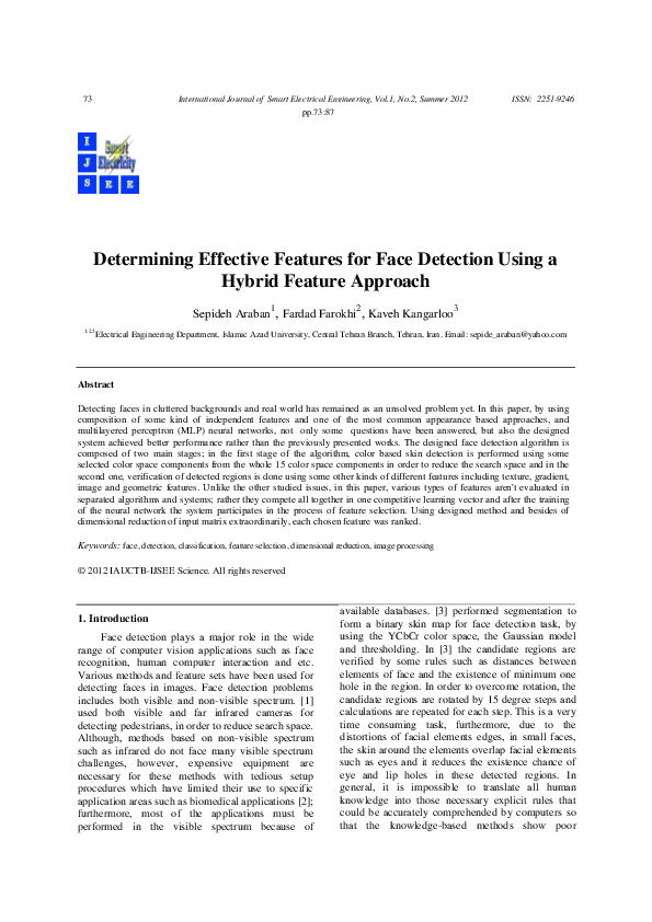 Pdf Determining Effective Features For Face Detection Using A Hybrid Feature Approach