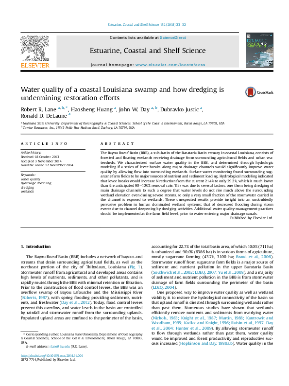 (PDF) Water quality of a coastal Louisiana swamp and how dredging is ...