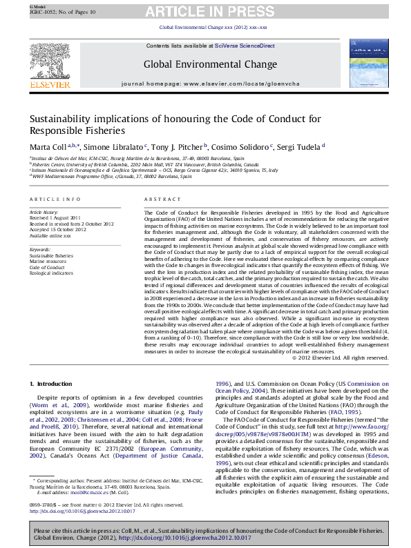 (PDF) Sustainability implications of honouring the Code of Conduct for ...