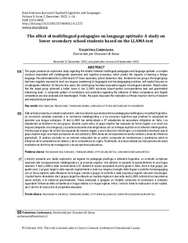 (PDF) The effect of multilingual pedagogies on language aptitude: A study on lower secondary ...