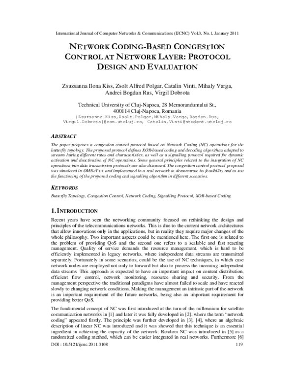 Pdf Network Coding Based Congestion Control At Network Layer Protocol Design And Evaluation