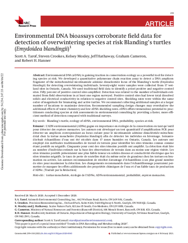 (PDF) Environmental DNA bioassays corroborate field data for detection ...
