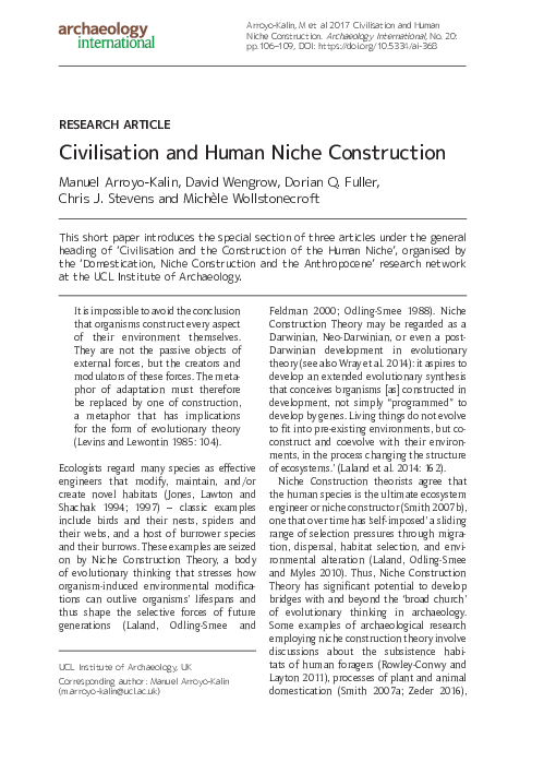 (PDF) Civilisation and Human Niche Construction