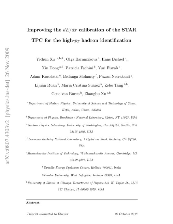 (PDF) Improving the calibration of the STAR TPC for the high- hadron ...