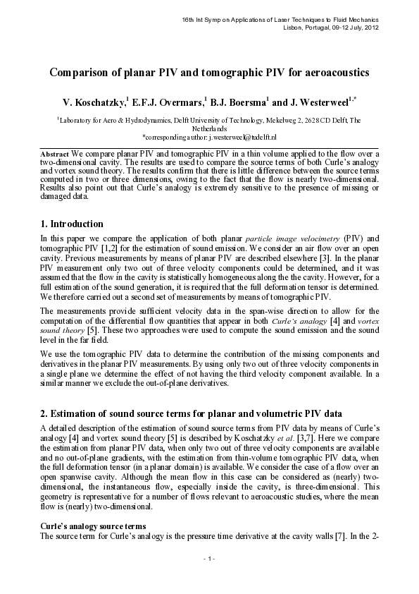 (PDF) Comparison of planar PIV and tomographic PIV for aeroacoustics