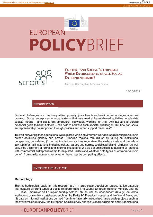 (PDF) Context and social enterprises: which environments enable social ...