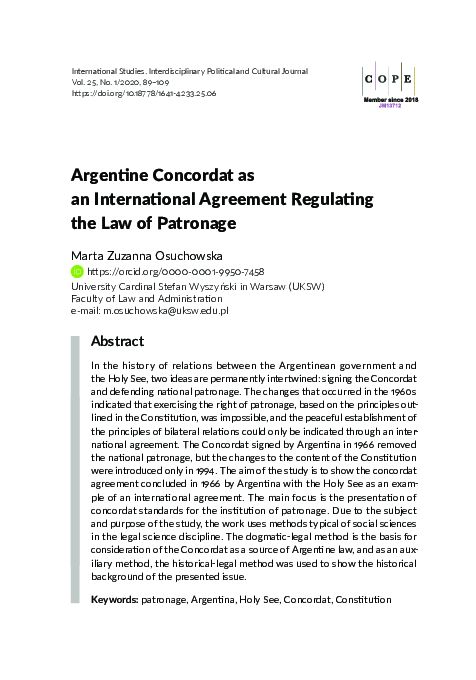 (PDF) Argentine Concordat as an International Agreement Regulating the ...