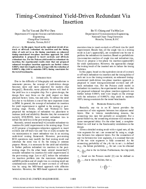 (PDF) Timing-constrained yield-driven redundant via insertion