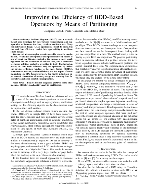 (PDF) Improving the efficiency of BDD-based operators by means of partitioning