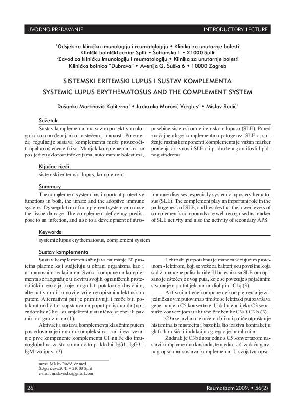 (PDF) Sistemski eritemski lupus i sustav komplementa | Dušanka Kaliterna - Academia.edu