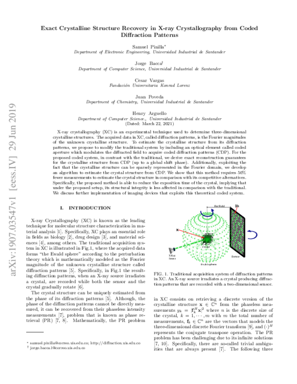(PDF) Exact Crystalline Structure Recovery in X-ray Crystallography from Coded Diffraction Patterns