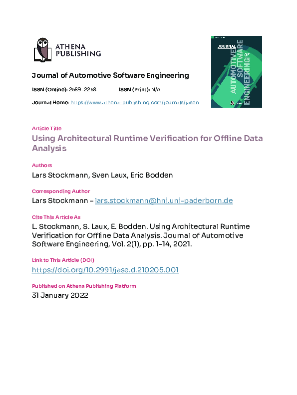 Pdf Using Architectural Runtime Verification For Offline Data Analysis Lars Stockmann