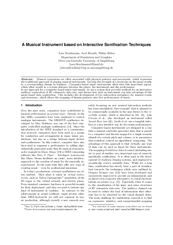 (PDF) A Musical Instrument based on Interactive Sonification Techniques