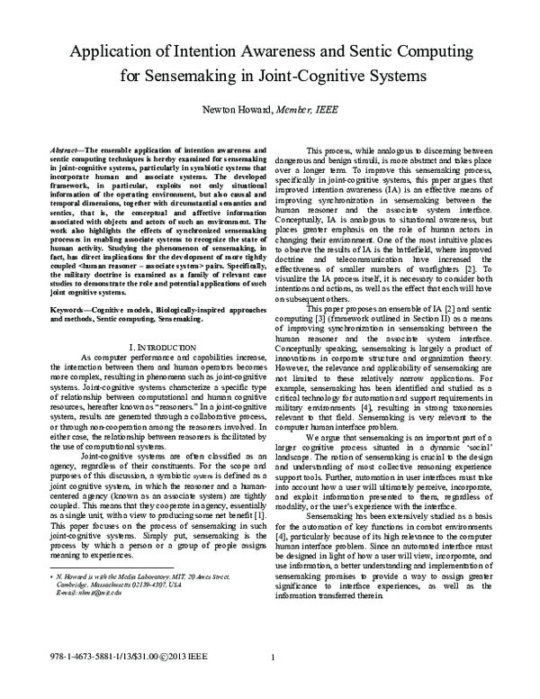 (PDF) Application of intention awareness and sentic computing for sensemaking in joint-cognitive ...