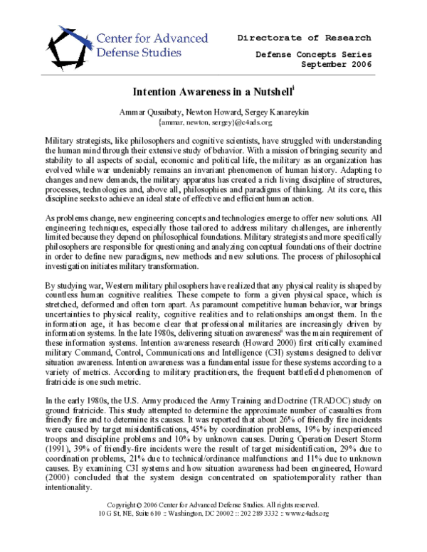 (PDF) Intention Awareness in a Nutshelli
