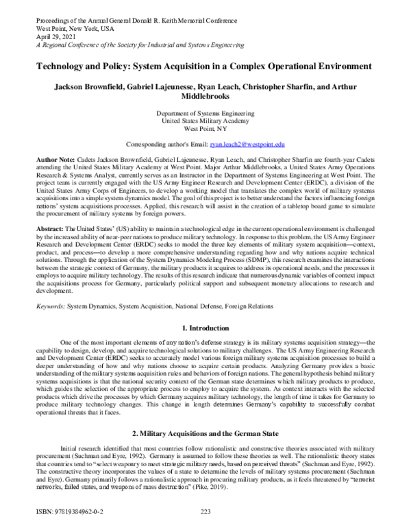 (PDF) Technology and Policy: System Acquisition in a Complex ...
