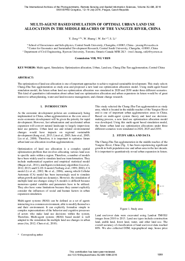 Pdf Multi Agent Based Simulation Of Optimal Urban Land Use Allocation In The Middle Reaches Of