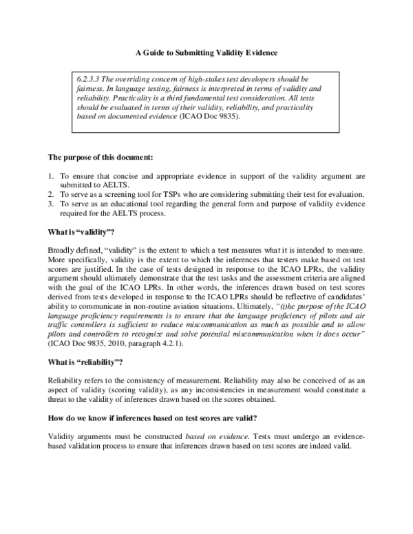 (PDF) A guide to submitting validity evidence