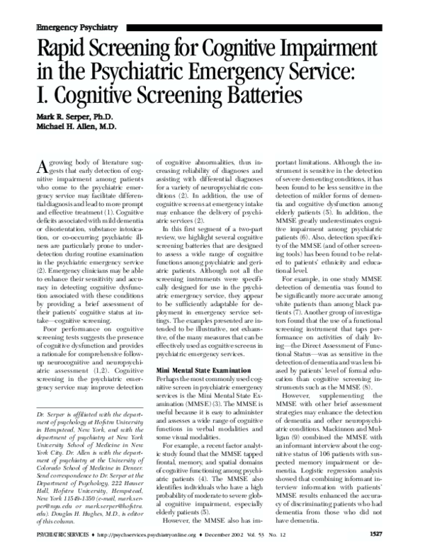 (PDF) Emergency Psychiatry: Rapid Screening for Cognitive Impairment in ...