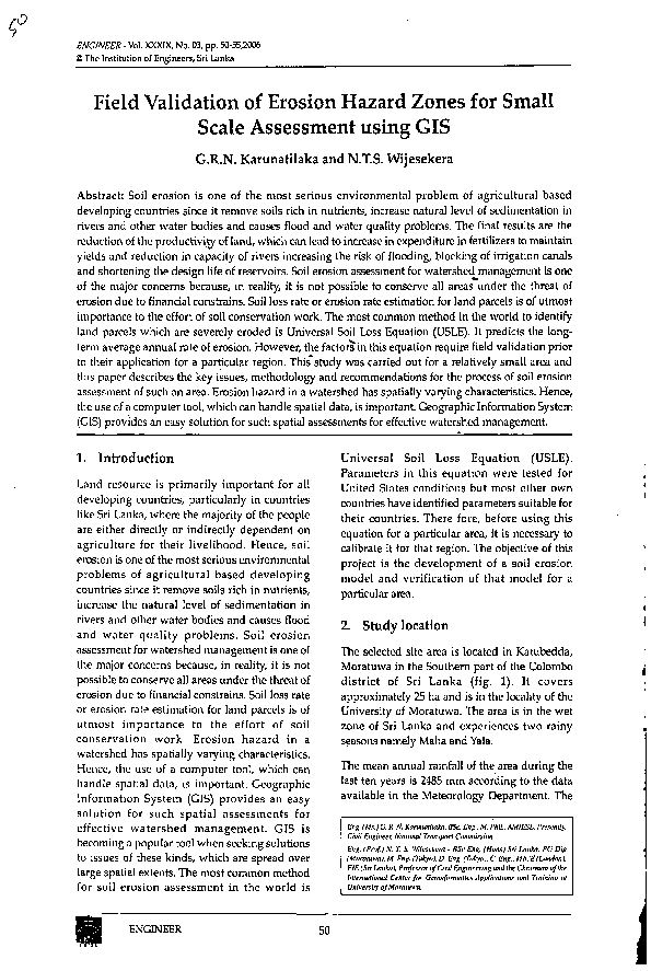 (PDF) Field Validation of Erosion Hazard Zones for Small Scale Assessment using GIS