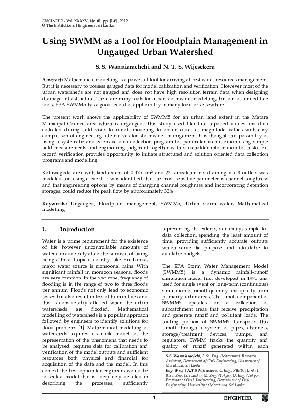 (PDF) Using SWMM as a Tool for Floodplain Management in Ungauged Urban ...