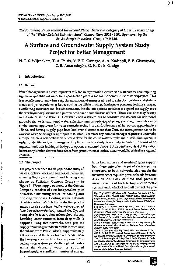 (PDF) A Surface and Groundwater Supply System Study Project for better ...