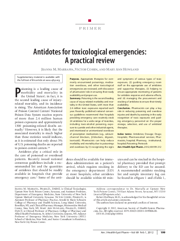 (PDF) Antidotes for toxicological emergencies: A practical review