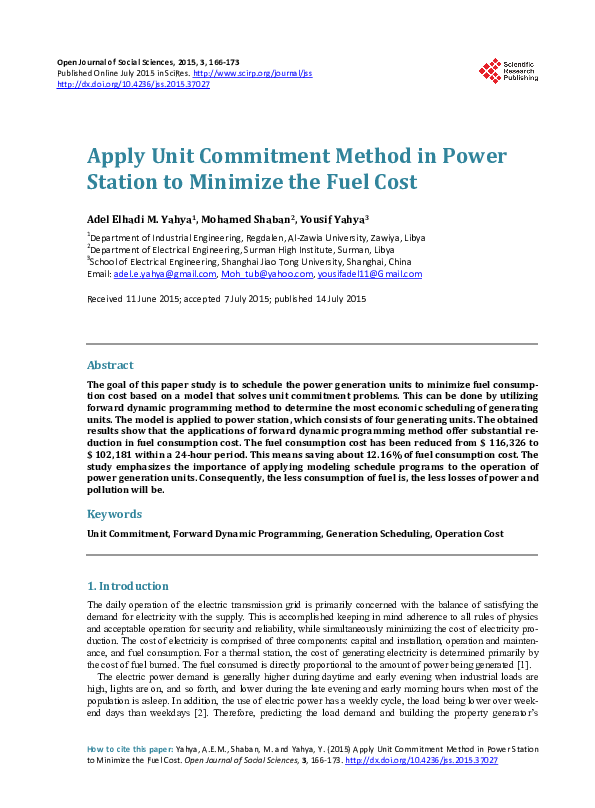 (PDF) Apply Unit Commitment Method in Power Station to Minimize the ...