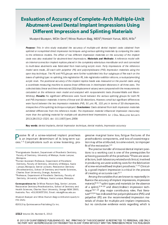 (PDF) Evaluation of Accuracy of Complete-Arch Multiple-Unit Abutment ...