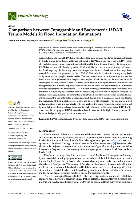 Pdf Comparison Between Topographic And Bathymetric Lidar Terrain Models In Flood Inundation