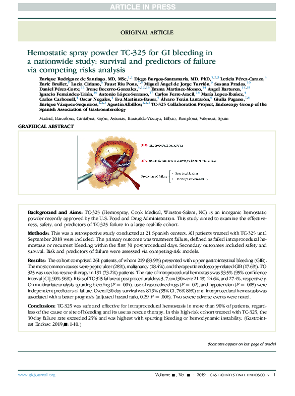 (PDF) Hemostatic spray powder TC-325 for GI bleeding in a nationwide ...