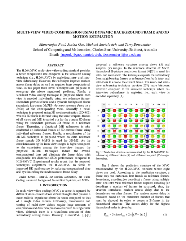 Pdf Multi View Video Compression Using Dynamic Background Frame And 3d Motion Estimation