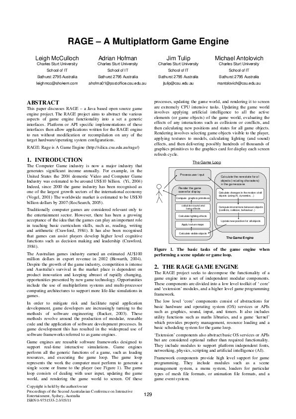 (PDF) RAGE: a multiplatform game engine