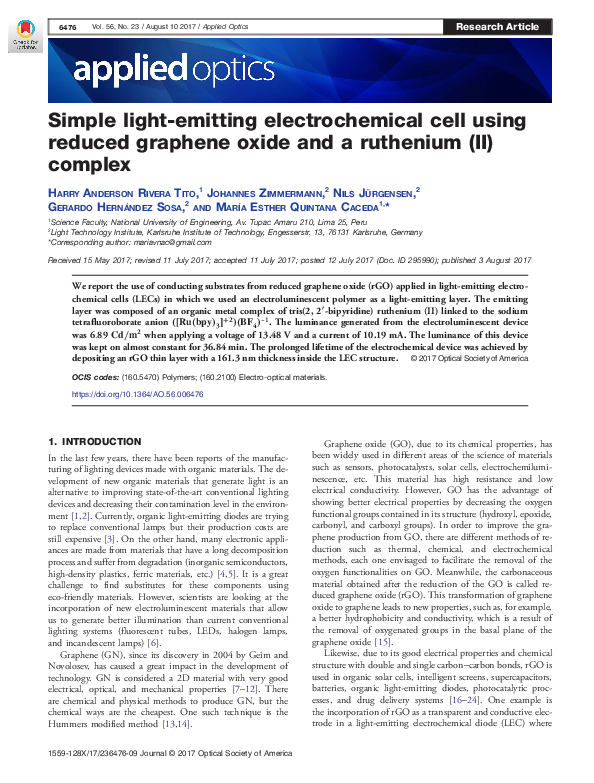 (PDF) Simple light-emitting electrochemical cell using reduced graphene ...
