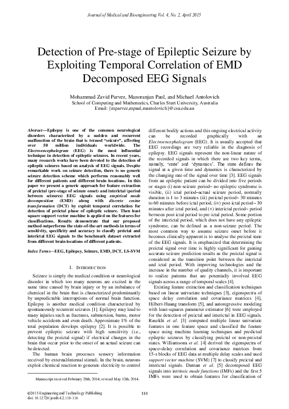 Pdf Detection Of Pre Stage Of Epileptic Seizure By Exploiting