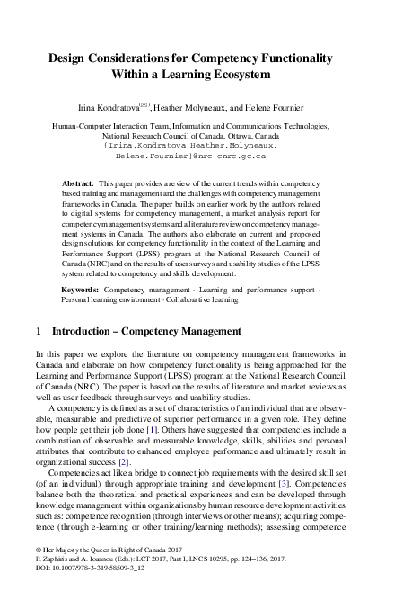 (PDF) Design Considerations for Competency Functionality Within a ...