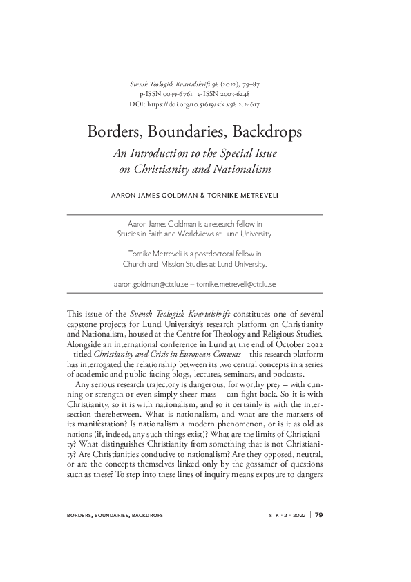 (PDF) Borders, Boundaries, Backdrops: An Introduction to the Special ...