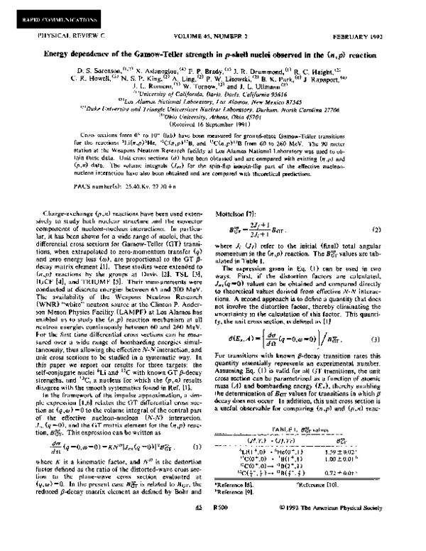 (PDF) Energy dependence of the Gamow-Teller strength inp-shell nuclei observed in the (n,p) reaction