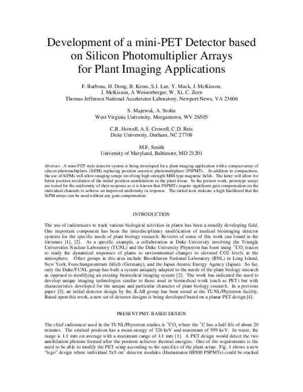 (PDF) Development of a mini-PET Detector based on Silicon Photomultiplier Arrays for Plant ...