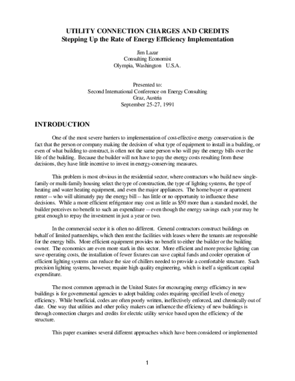 (PDF) UTILITY CONNECTION CHARGES AND CREDITS Stepping Up the Rate of ...