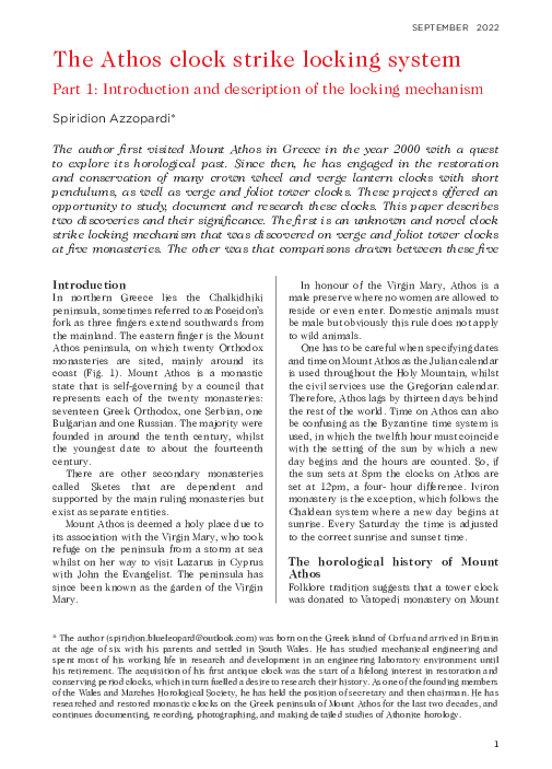 (PDF) The Athos clock strike locking system Part 1: Introduction and ...