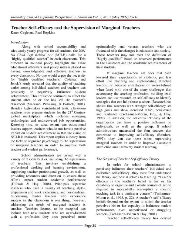 (PDF) Teacher Self-efficacy and the Supervision of Marginal Teachers