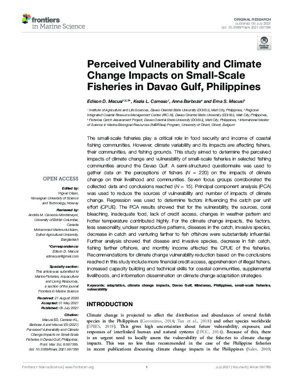 (PDF) Perceived Vulnerability and Climate Change Impacts on Small-Scale ...