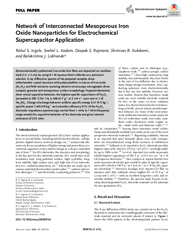 (PDF) Network of Interconnected Mesoporous Iron Oxide Nanoparticles for Electrochemical ...