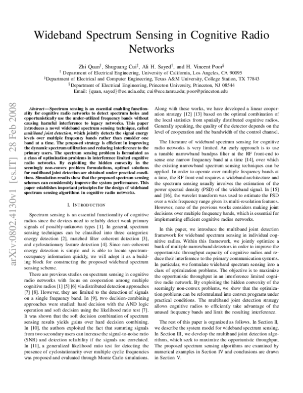 (PDF) Wideband Spectrum Sensing in Cognitive Radio Networks