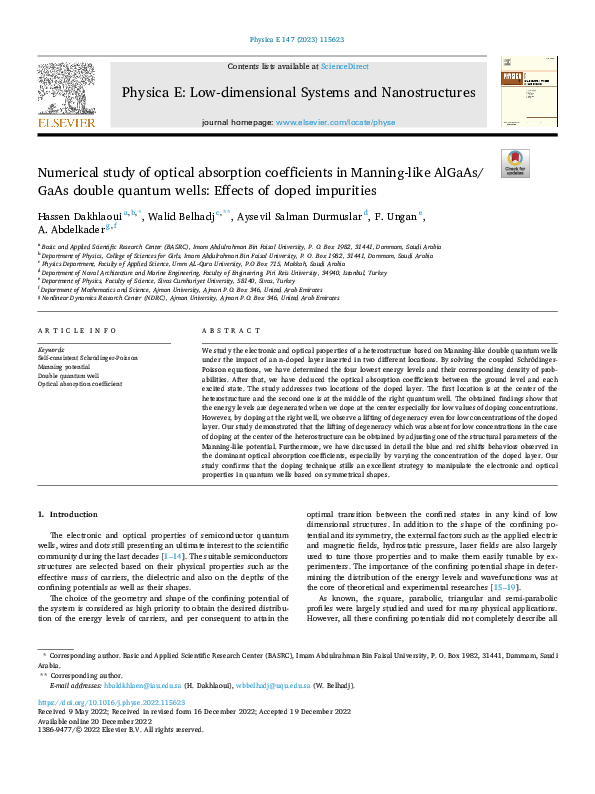 (PDF) Numerical study of optical absorption coefficients in Manning ...