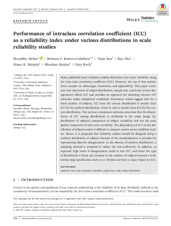 (PDF) Performance of intraclass correlation coefficient (ICC) as a reliability index under ...